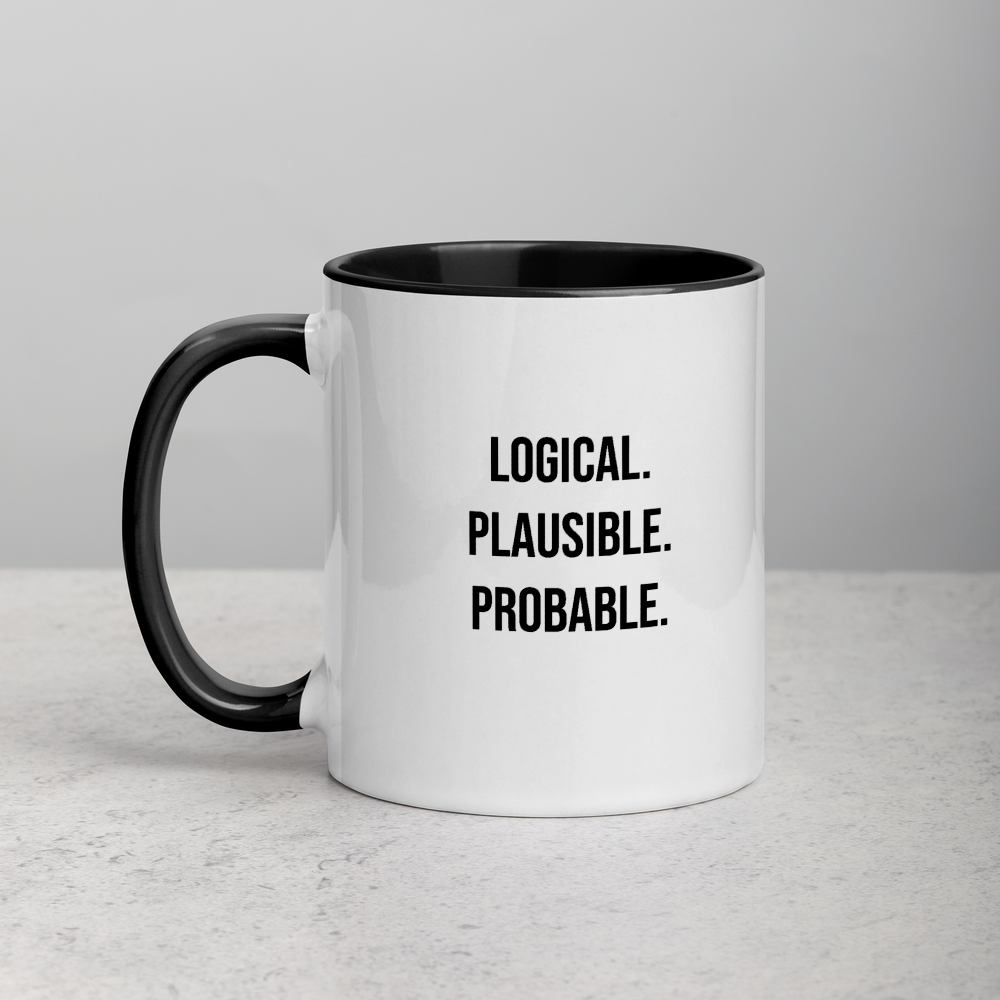 Logical, Plausible, Probable Mug with Color Inside – Creationist Clothing