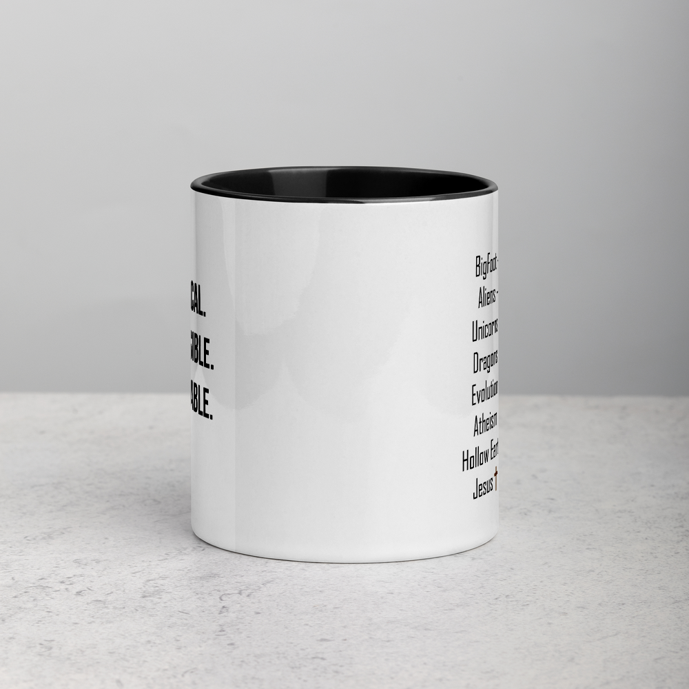 Logical, Plausible, Probable Mug with Color Inside – Creationist Clothing